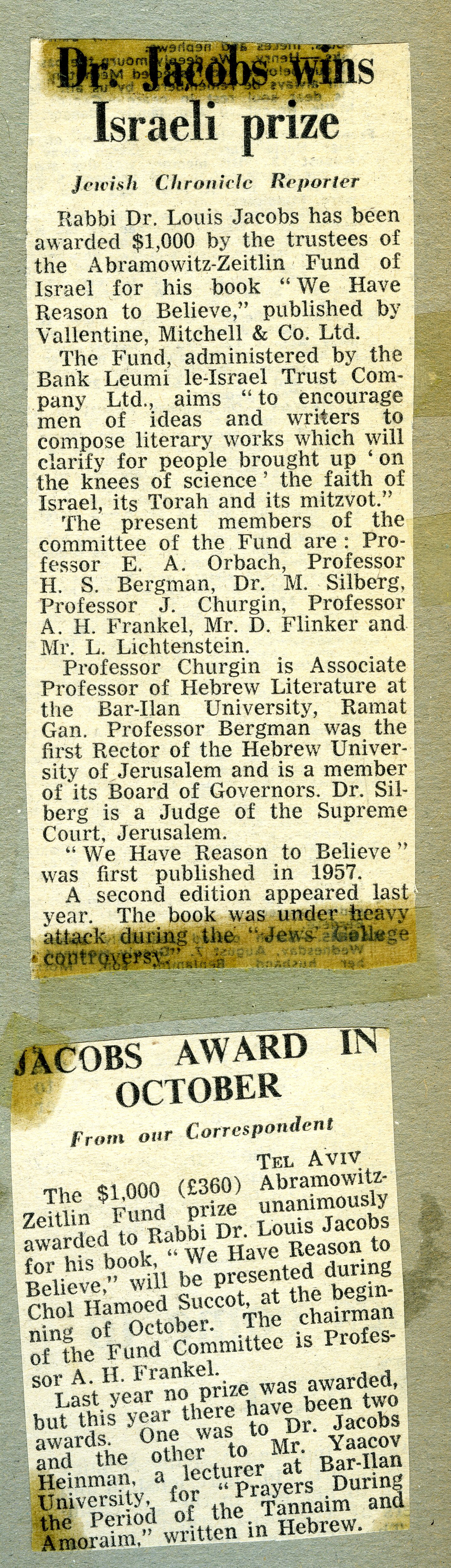 Rabbi Louis Jacobs Exhibition - Life