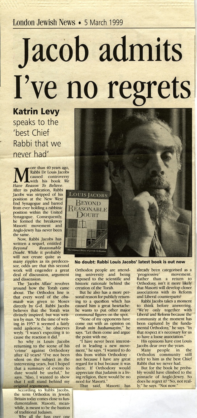 Rabbi Louis Jacobs Exhibition - Life