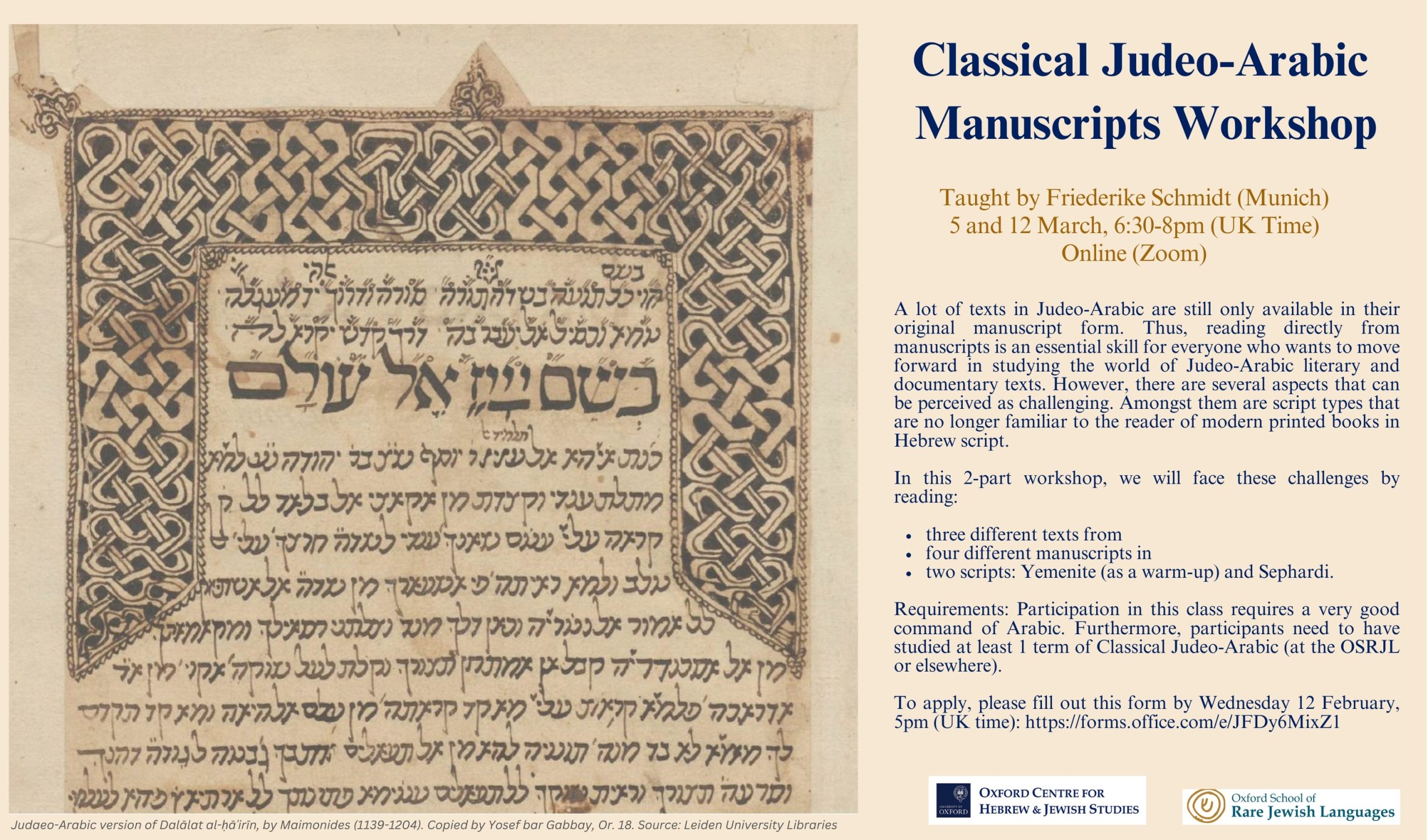 Classical Judeo-Arabic Manuscripts Workshop - Oxford Centre for Hebrew ...